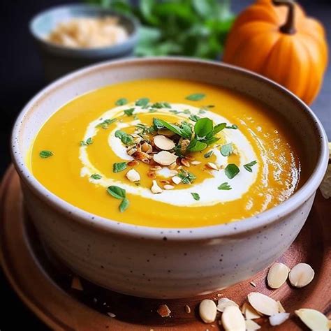 Kürbis Suppe mit Kokosmilch Herbstglück im Teller