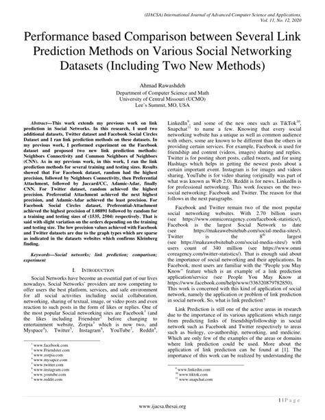 pdf performance based comparison between several link prediction methods on various social