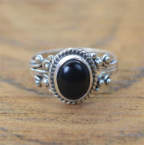 Black Onyx Sterling Silver Gemstone Jewelry Ring Etsy Uk