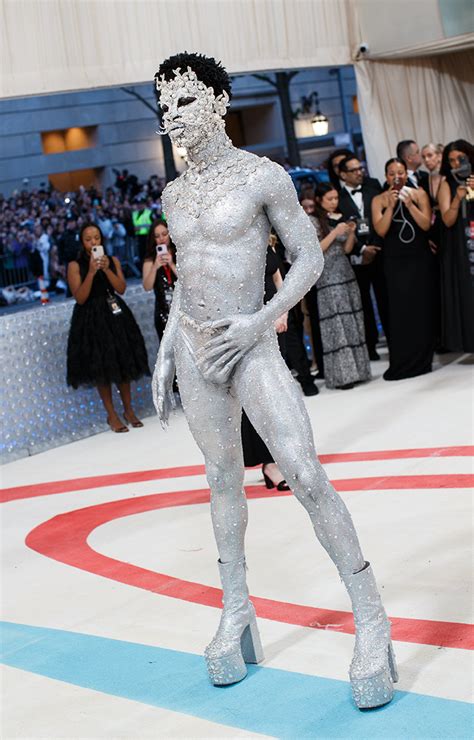 Lil Nas X S Met Gala 2023 Look Shimmers With Silver Thong Crystals
