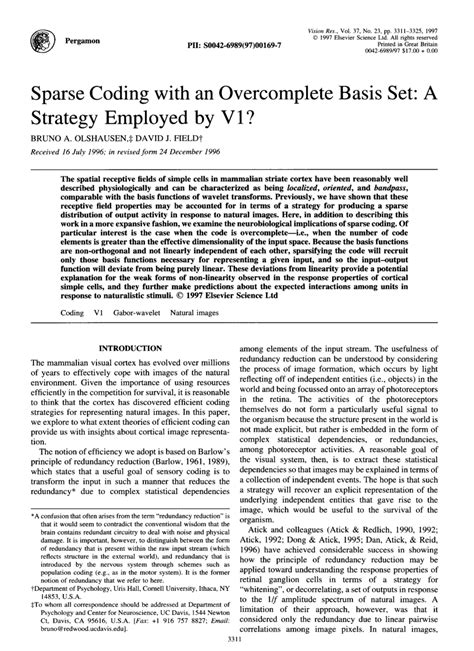 pdf sparse coding with an over complete basis set a strategy employed by v1 vision research