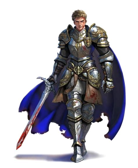 Male Human Fighter Knight Paladin Cavalier In Plate Armor With Bloody