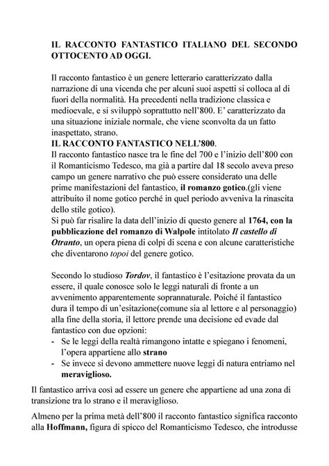 Il Racconto Fantastico Appunti Lezioni 2019 20 IL RACCONTO