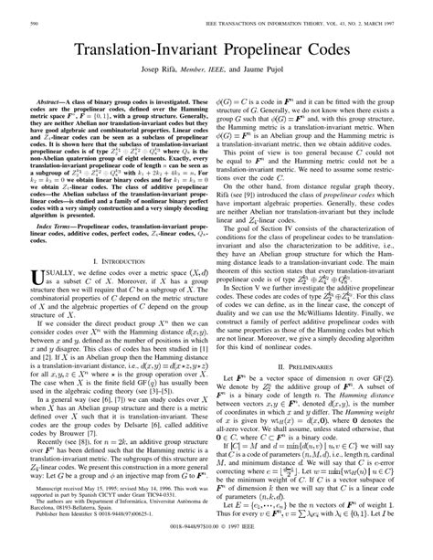 pdf translation invariant propelinear codes