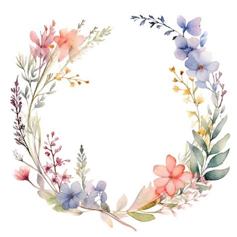 Una Pintura De Acuarela De Una Corona De Flores Y Hojas Ai Generativo