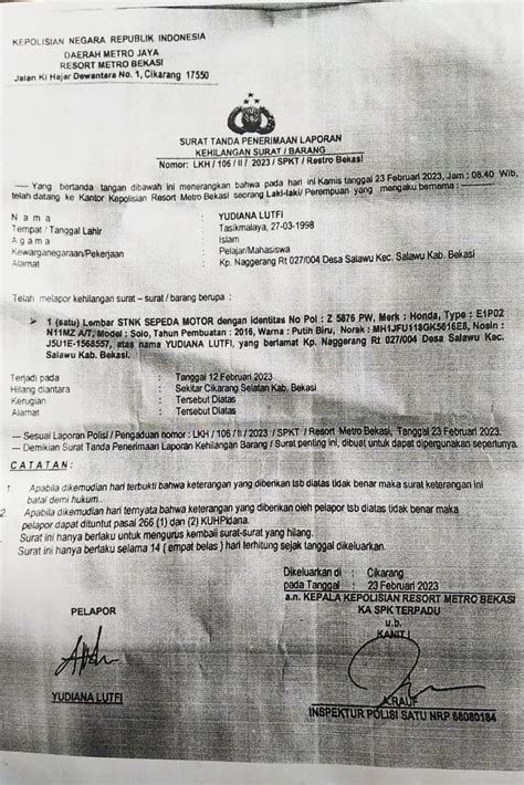 BERITA ACARA KEHILANGAN Berita TribuanaNews Co Id