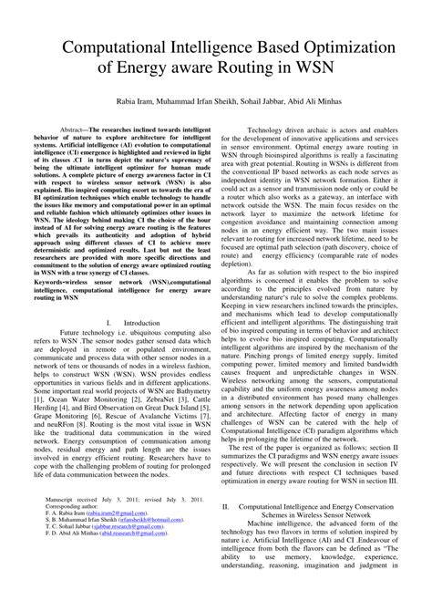 pdf computational intelligence based optimization in wireless sensor network