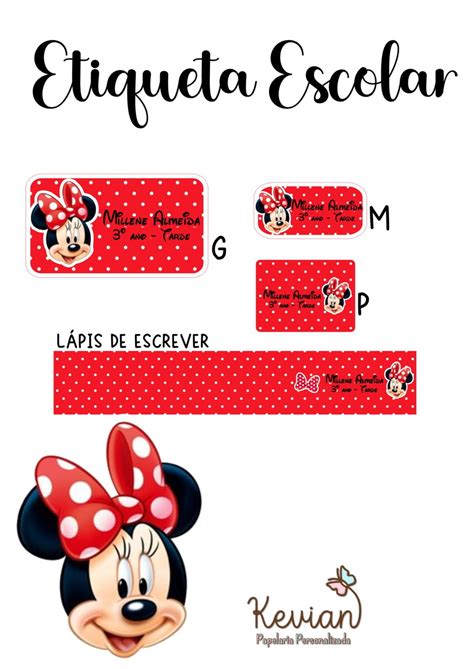 Etiqueta Escolar Minnie Kit Elo Produtos Especiais