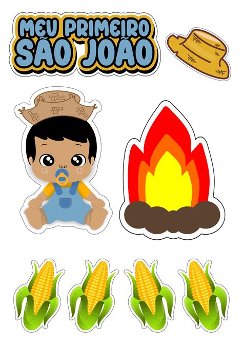 Meu primeiro São João topo de bolo mesversário bebê caipira fantasia