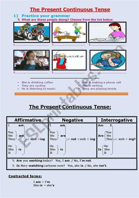 The Present Continuous Tense ESL Worksheet By Aaliouzzine