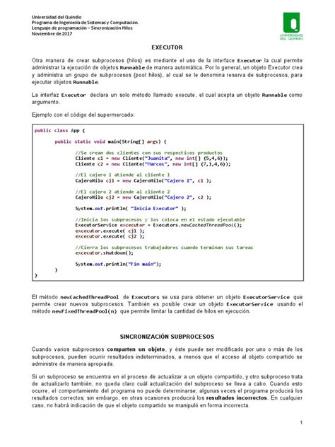java lenguaje sincronización hilos pdf hilo computación objeto informática