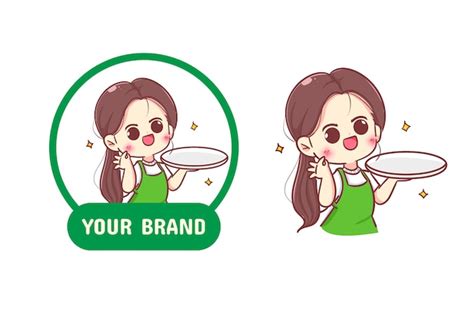 Premium Vector Beautiful Woman Chef Holding A Plate Restaurant Food