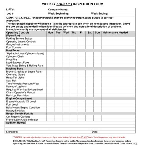 24 Free Printable Forklift Inspection Checklist Templates Sample PDF