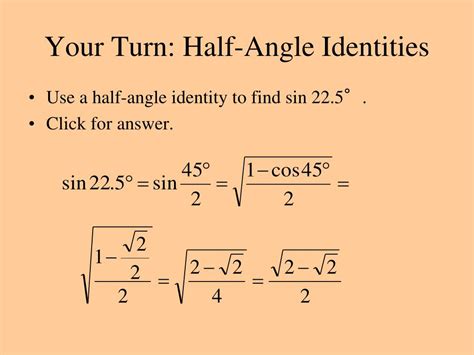 PPT DOUBLE ANGLE AND HALF ANGLE FORMULAS PowerPoint Presentation