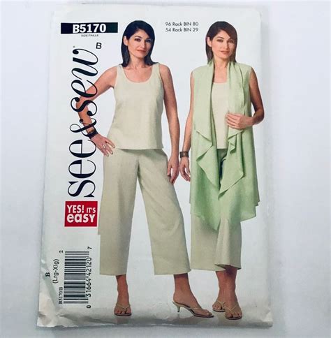 Butterick B5170 Misses See Sew Very Easy Top Pants Cover Up Size