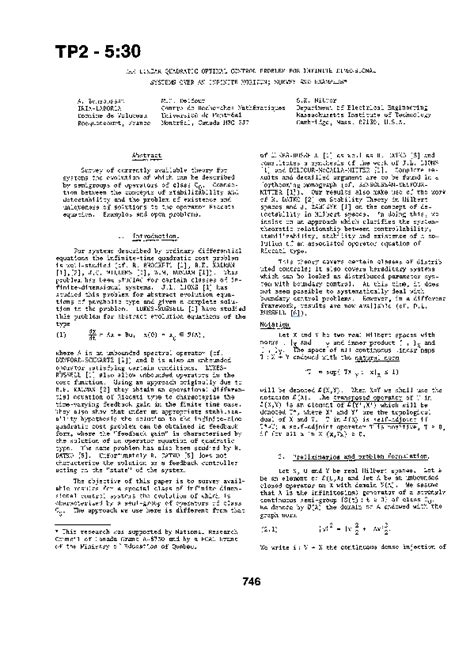 pdf the linear quadratic optimal control problem for infinite dimensional systems over an