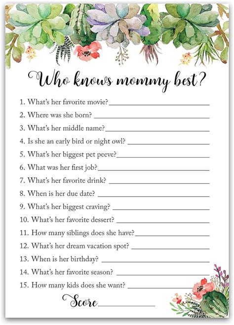 Baby Shower Games Free Printable Who Knows Mommy Best 45 OFF