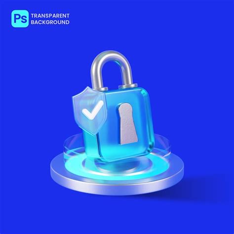 Premium PSD Glass Blue Padlock With Security Sign Checking