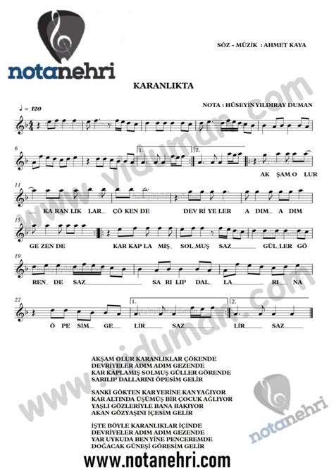 Ahmet Kaya Karanlıkta Türküsü Saz Notaları Nota Nehri