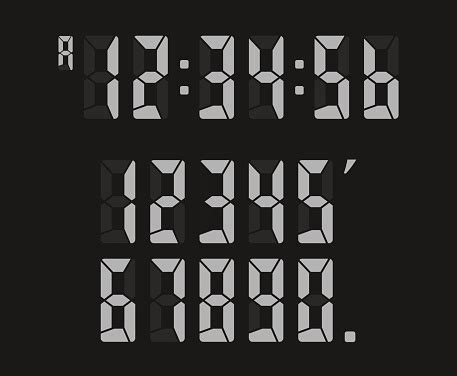 Digital Display Font Alphabet Letters And Numbers Stock Vector