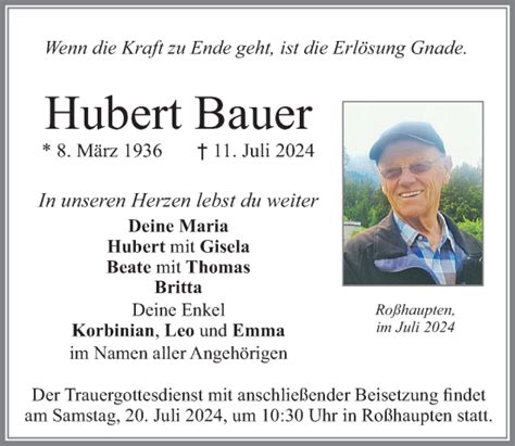 Traueranzeigen von Hubert Bauer Allgäuer Zeitung