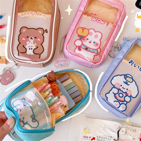Dww Bleu Trousse Crayons Transparente Avec Pendentif Kawaii Trousse