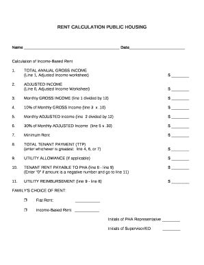 RENT CALCULATION PUBLIC HOUSING Doc Template PdfFiller