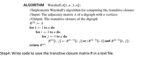 solved implement warshall s algorithm in a language of your