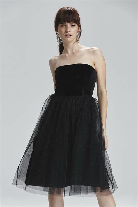 ADL Strapless Velvet Midi Dress Sequin Tulle Black Maxidiscounts