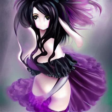 A Beautiful Anime Woman With Long Black Hair Wearing Stable
