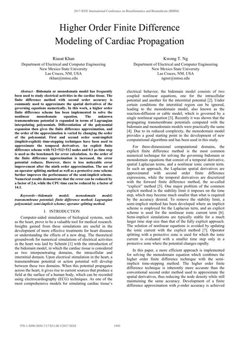 pdf higher order finite difference modeling of cardiac propagation