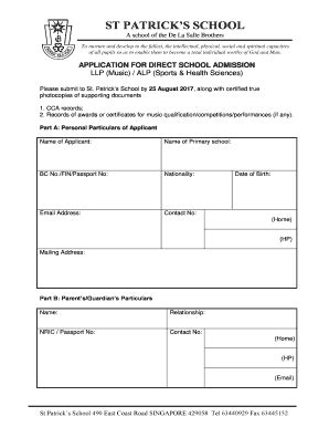 Fillable Online Stpatricks Moe Edu Secondary Dsa Sec Application Form