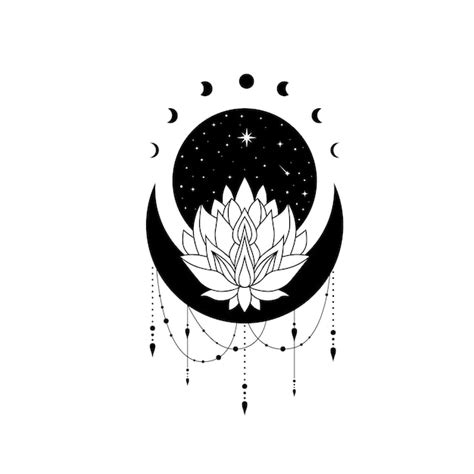 Premium Vector Lotus Flower With Crescent Moon And Stars Vector