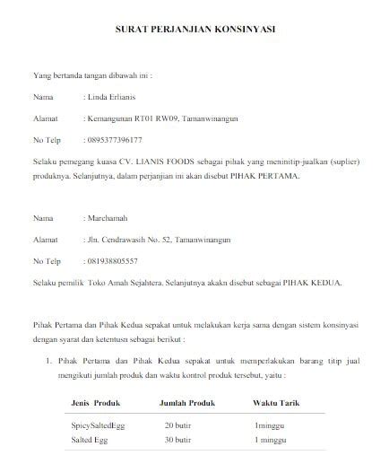 Contoh Surat Perjanjian Konsinyasi Dan Cara Membuatnya