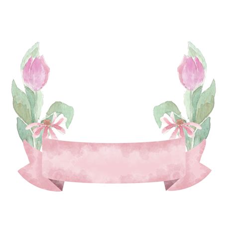 Tulipas Cor De Rosa E Margaridas Fita De Flor Em Aquarela PNG