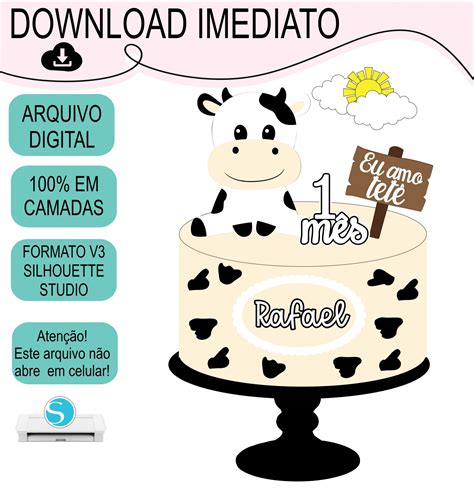 Arquivo de Corte Topo de Bolo mesversário Vaquinha Eu Amo Tetê em