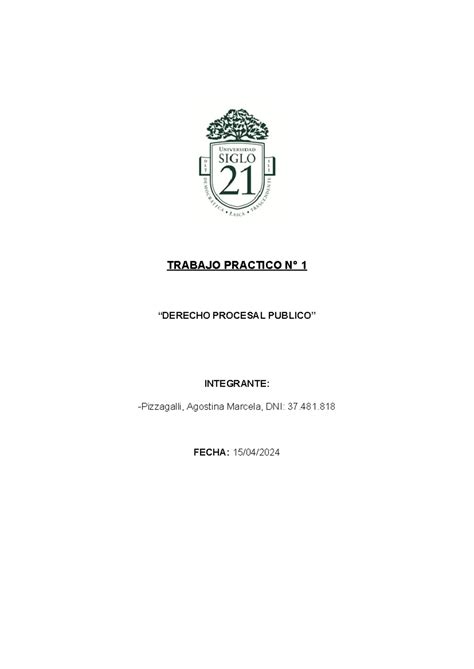 TP Procesal Publico 1 Derecho Procesal TRABAJO PRACTICO N 1