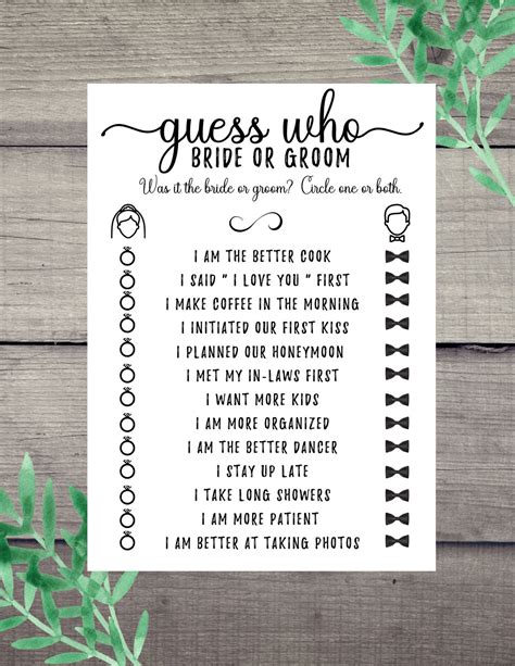 Guess Who Bride Or Groom Bridal Shower Game Printable Bride Etsy Canada