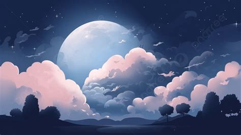 Moon Pink Clouds Background Moon Illustration Style Sky Background