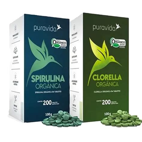 Kit Clorella Spirulina Organica Premium Puravida 500mg Shopee Brasil
