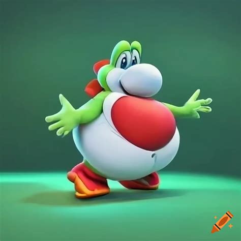 Fat Yoshi Joyfully Showcasing Its Belly Button In A Playful Pose