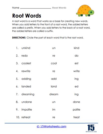 Root Words Worksheets 15 Worksheets