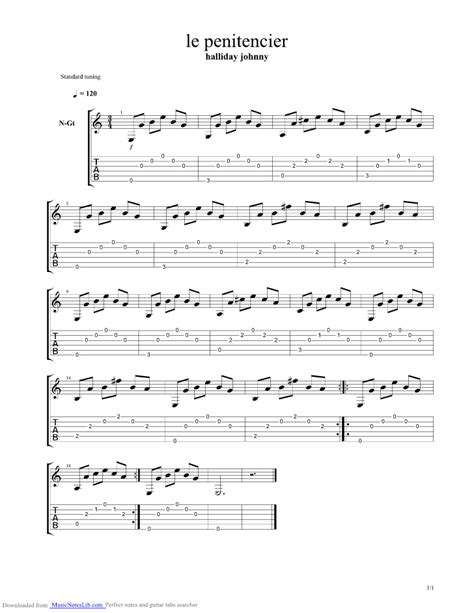 Le Penitencier Guitar Pro Tab By Hallyday Johnny Musicnoteslib