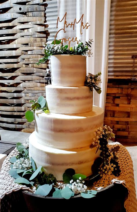 Rustic Elegance Wedding Cake Semi Naked Cake With Eucalyptus And Baby
