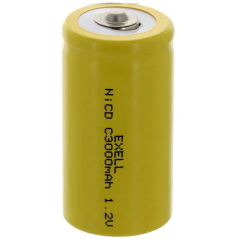 Exell C Size 1 2V 3000mAh NiCD Button Top Rechargeable Battery