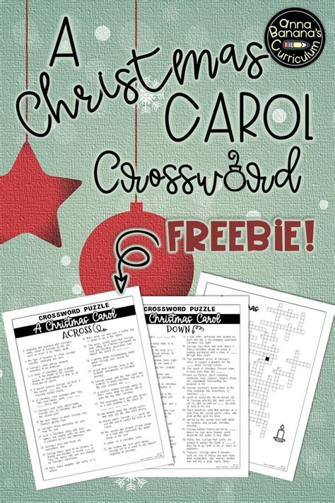 A CHRISTMAS CAROL Crossword Puzzle FREE Christmas Carol Teachers