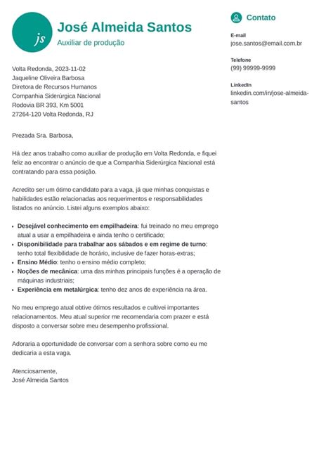 Exemplos de carta de apresentação para Profissional Administrativo