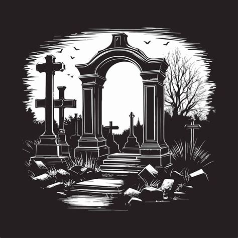 Premium Vector Vector Retro Cemetery Sketch Hand Drawn Vector