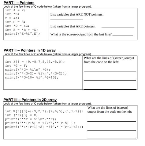 solved part i pointers look at the few lines of c code