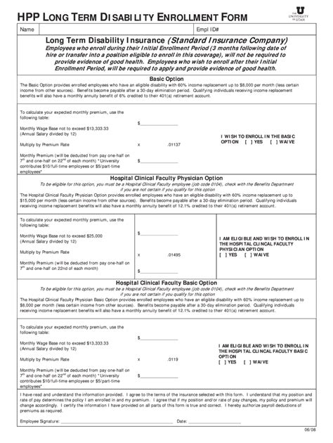 Fillable Online Hr Utah HPP LONG TERM DISABILITY ENROLLMENT FORM Hr